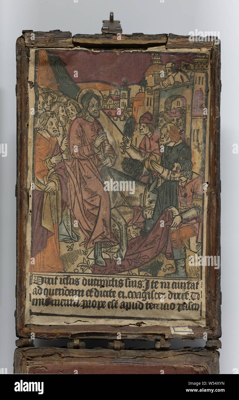 Coffin with a colored woodcut with Entry into Jerusalem, Coffin of wood ...