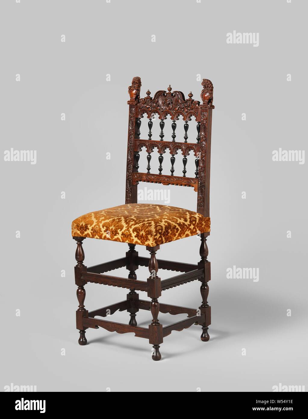 Furniture, Rosewood chair. Upholstered seat. The legs with house and ...