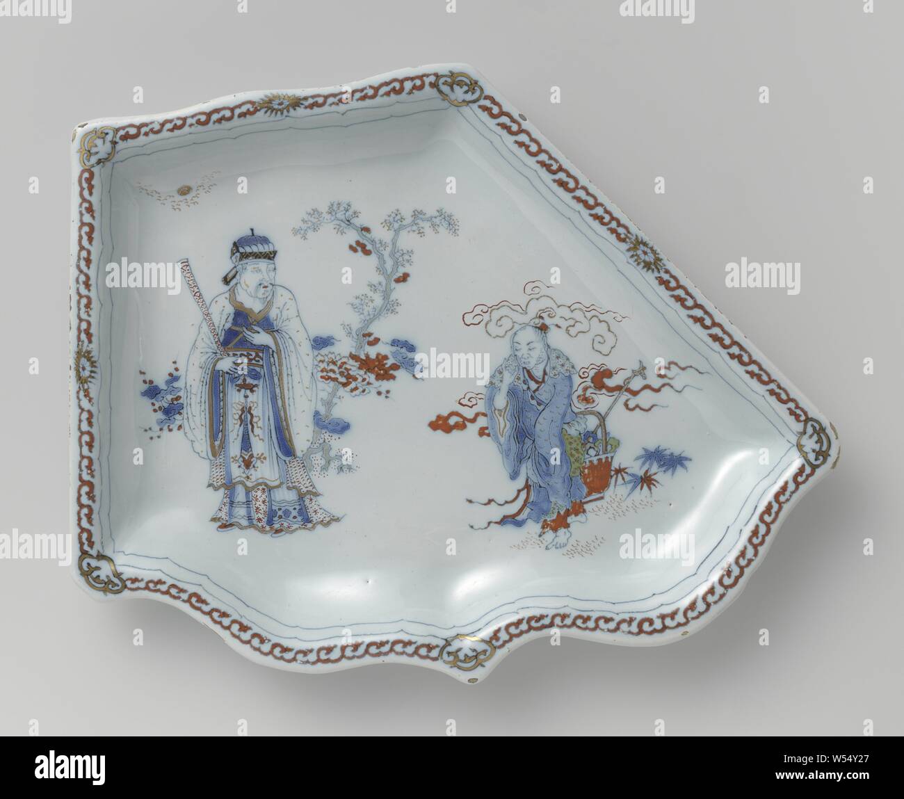 Two dishes Faience bowl, multi-colored with Chinese figures, faience ...
