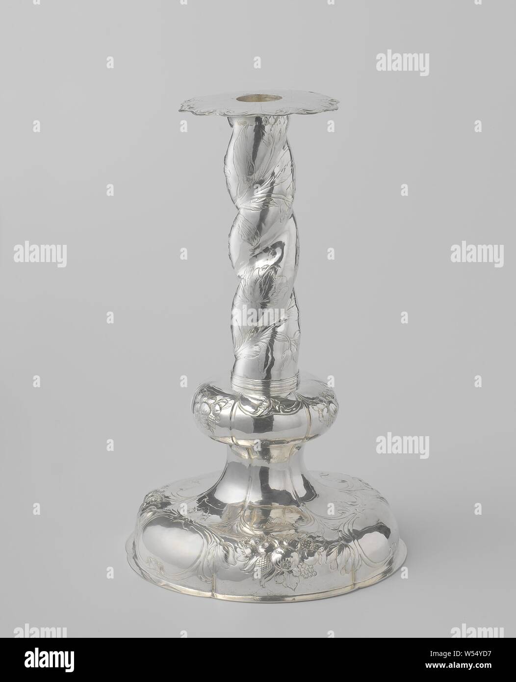 Candlestick, Silver candlestick. The six-lobed arched foot runs into ...