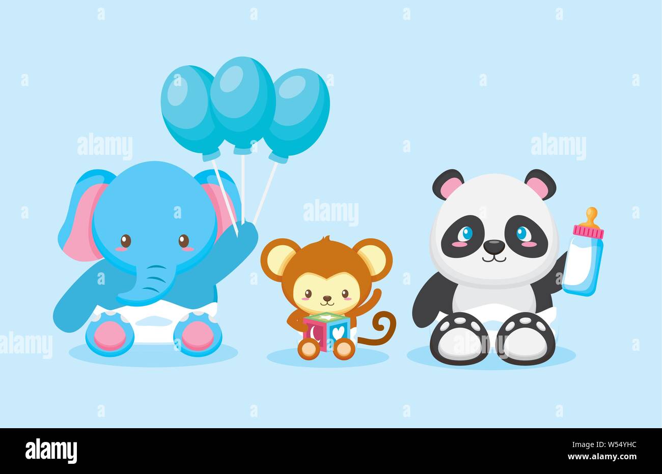 elephant panda and monkey balloons toy baby shower card Stock Vector ...