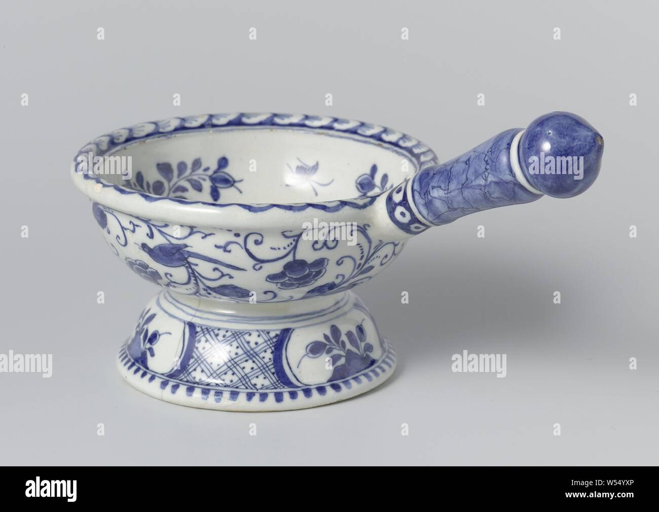 Pipe bowl, painted in blue with flowers and insects, Pipe bowl made of ...