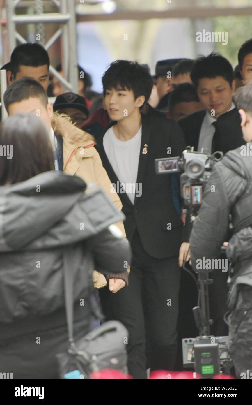 Karry Wang Jun Kai of Chinese boy group TFBoys attends a promotional event for the upcoming ...