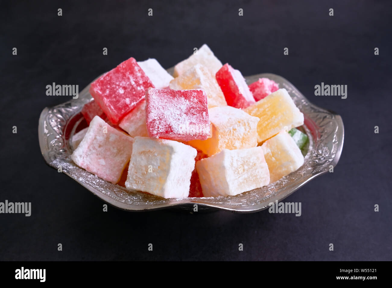 Turkish delight. Flavoured Turkish delights. Isolated surface Stock ...