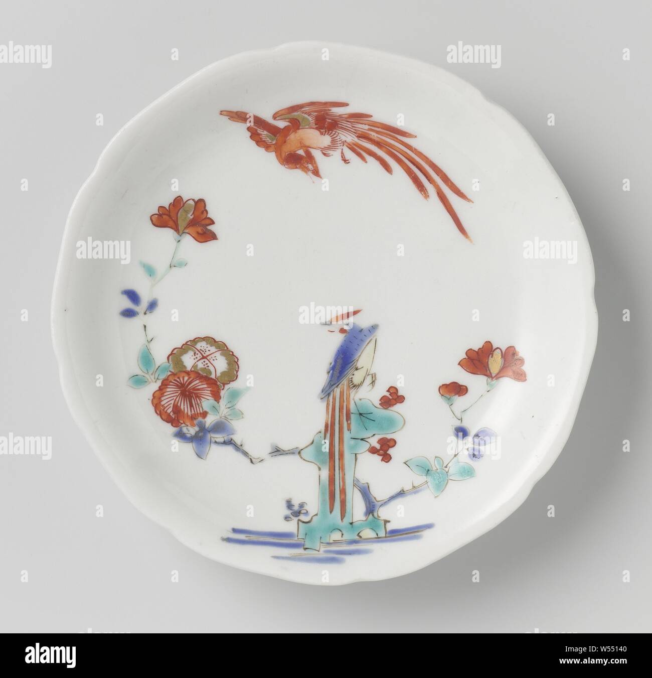 Scalloped saucer with hoo birds, Scalloped porcelain dish, painted on ...