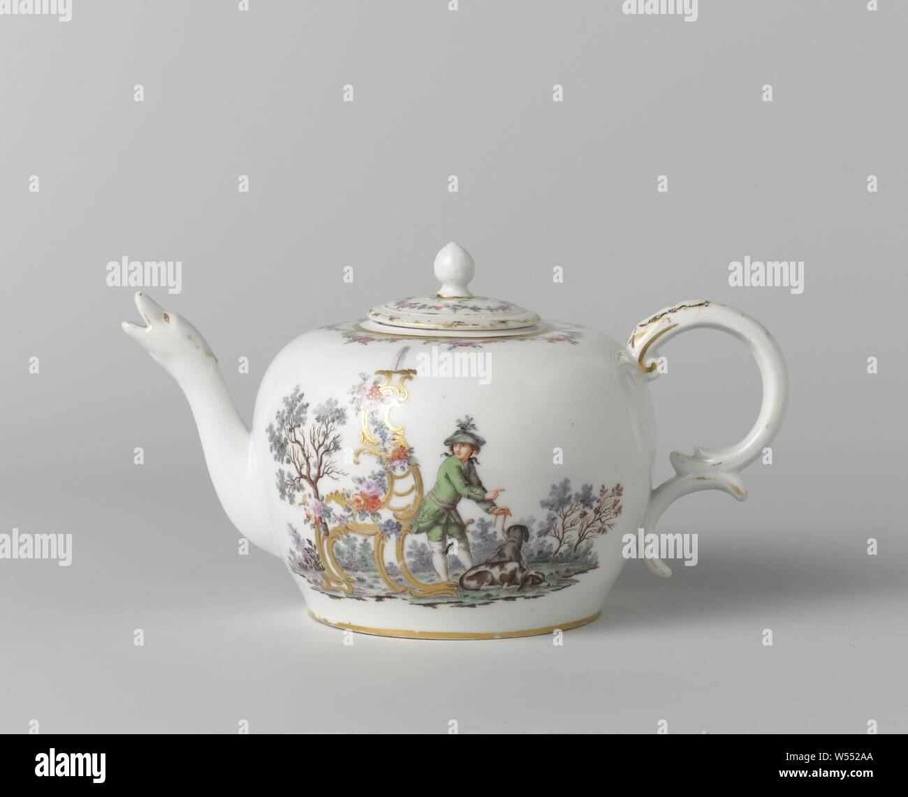 Teapot Teapot with a man and two dogs in a landscape, Porcelain teapot ...