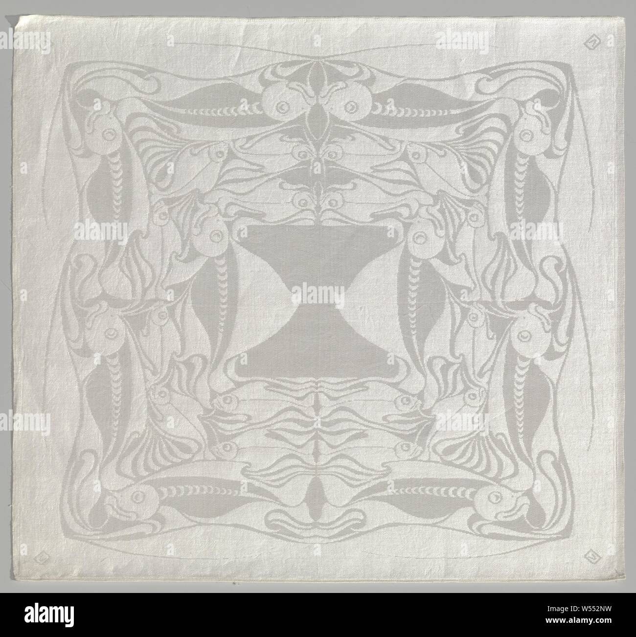 Finger cloth with fish, Finger cloth of linen damask with the School ...