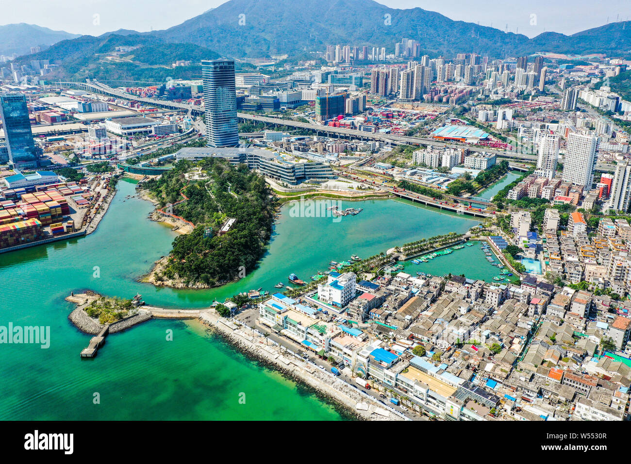 An aerial view of the Yantian Port Free Trade Zone in Shenzhen city ...