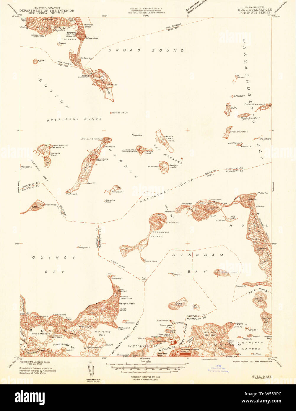 Massachusetts USGS Historical Topo Map MA Hull 350216 1944 24000 ...