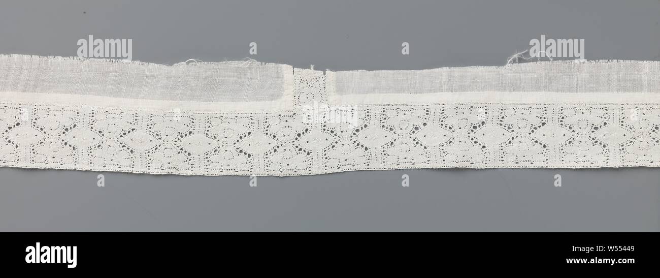Strip of bobbin lace with two stylized mirrored flowers between ...