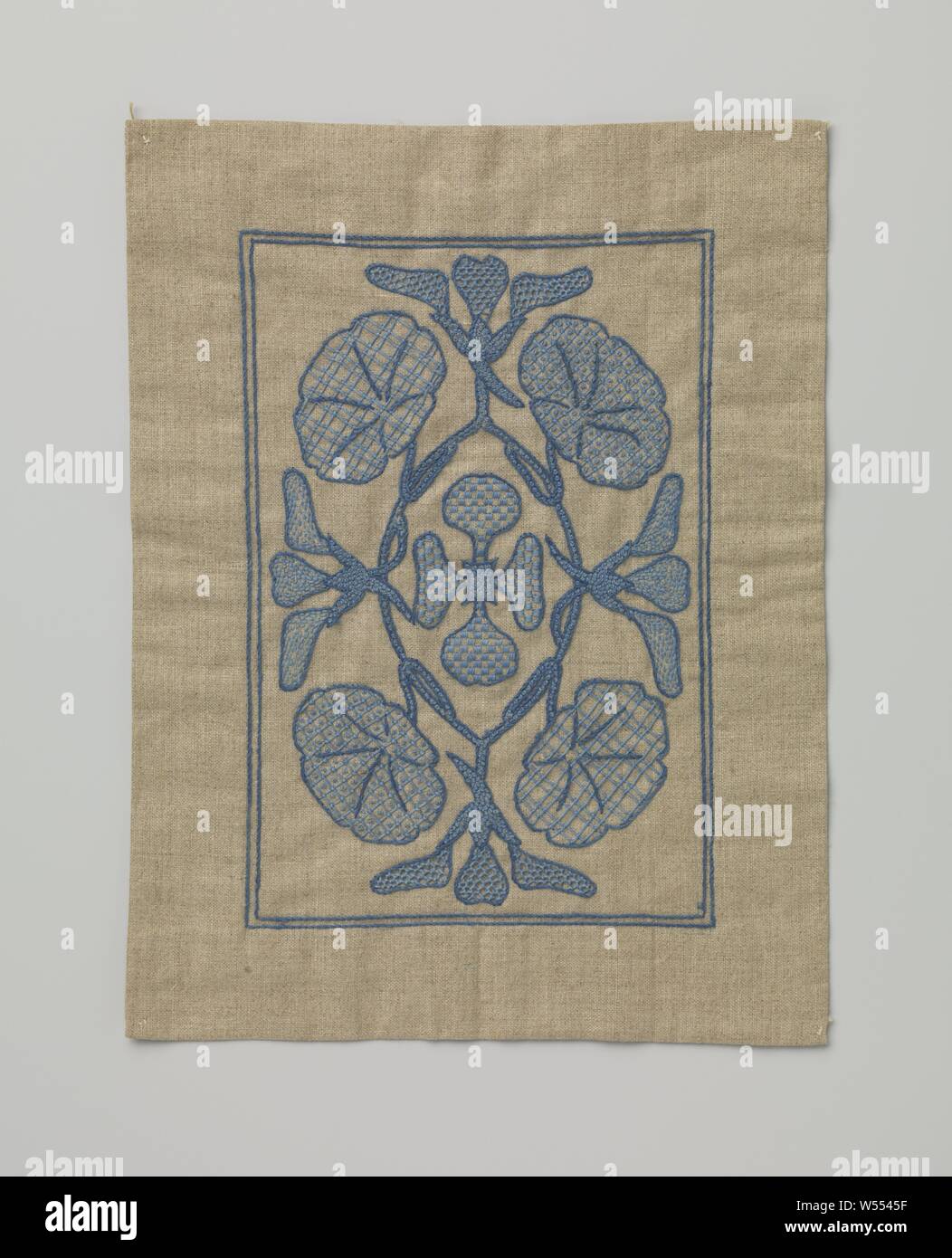 Handiwork with embroidered blue flowers, Handiwork with blue flowers in ...