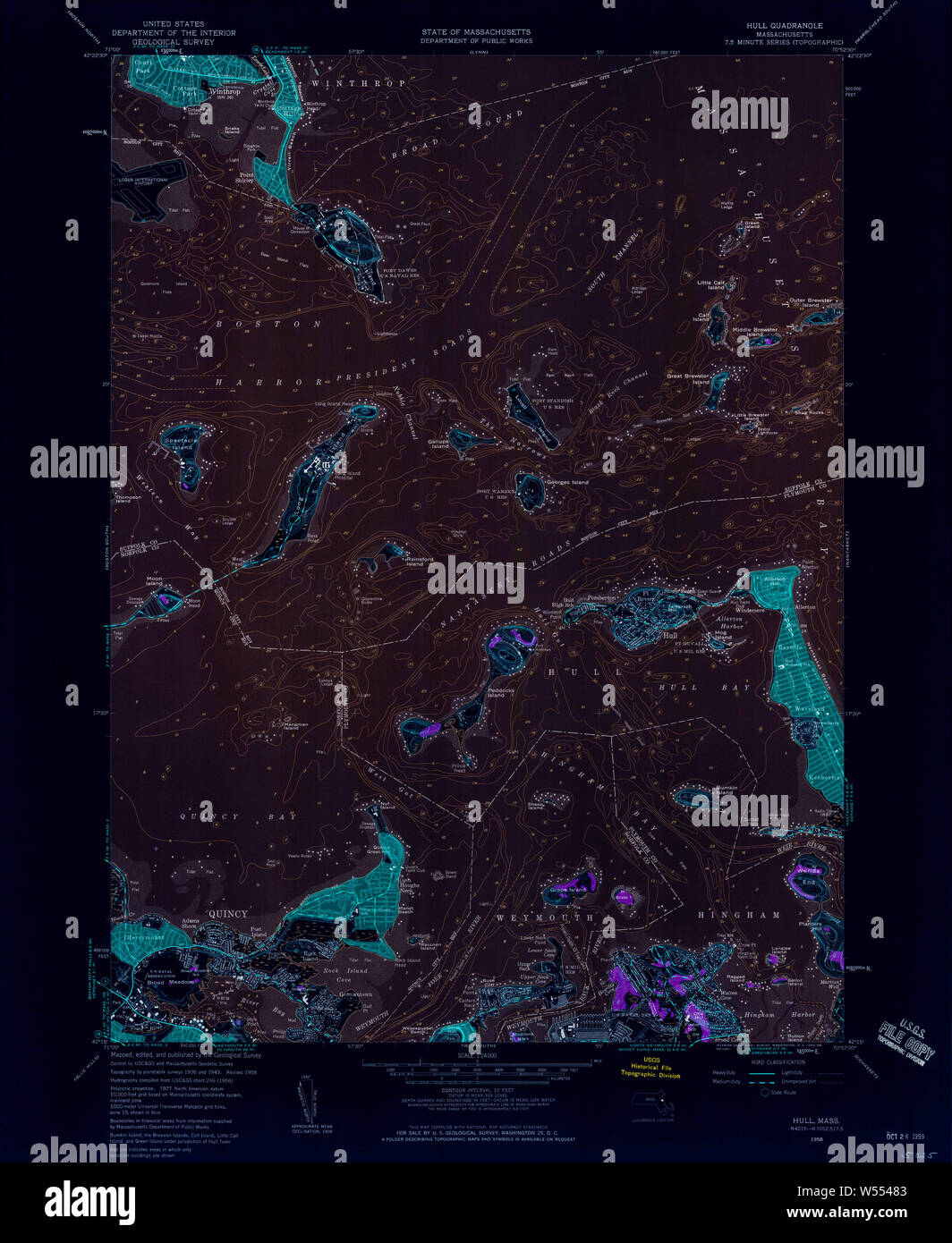 Massachusetts USGS Historical Topo Map MA Hull 350219 1958 24000 ...