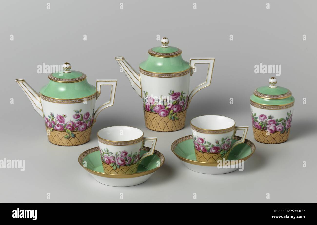 Coffee and tea service Coffee and tea service with roses in a basket ...