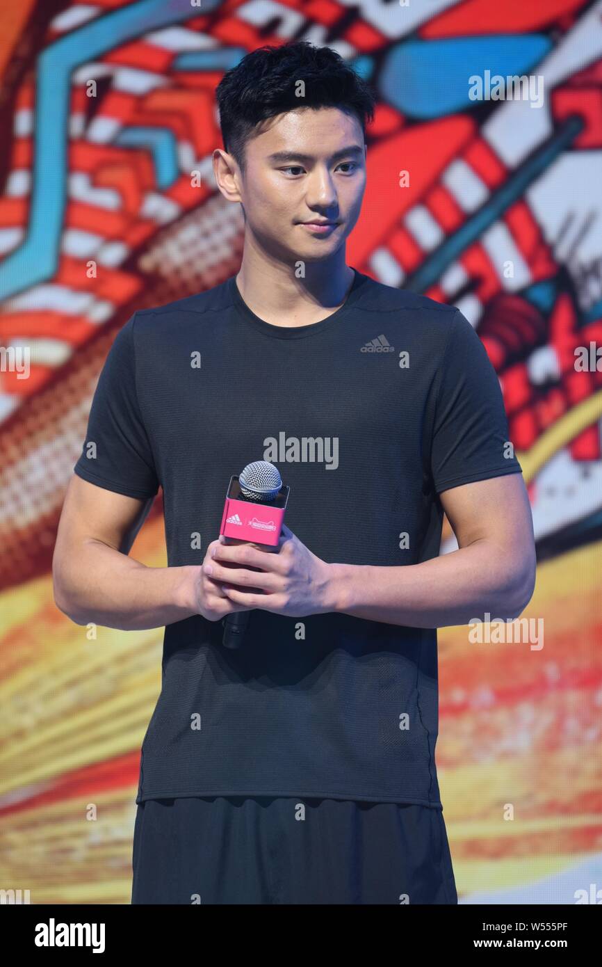 Chinese world swimming champion Ning Zetao attends a promotional event ...
