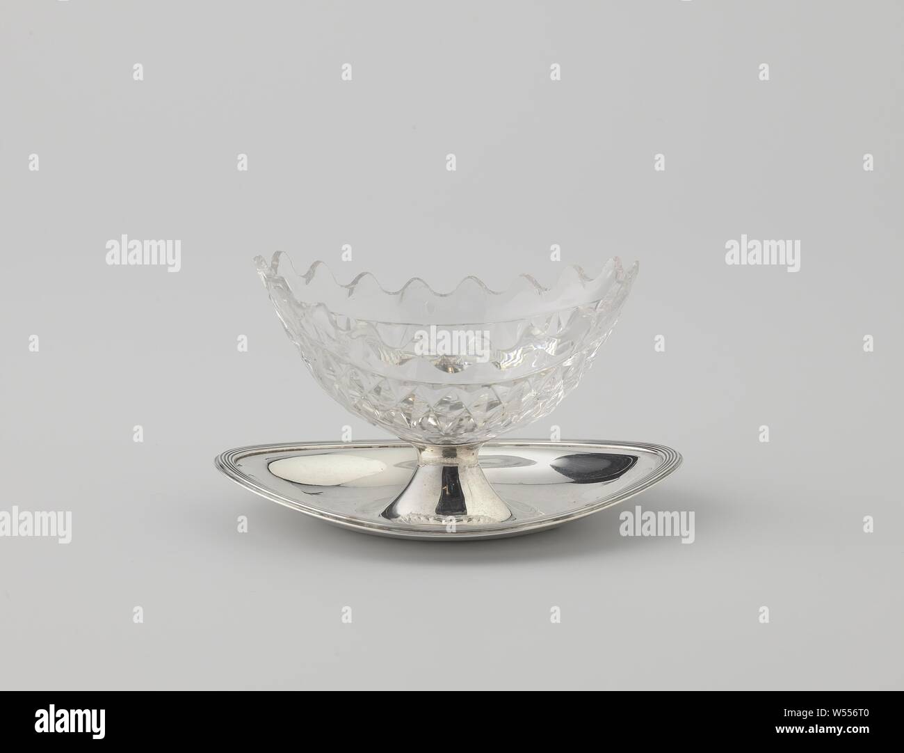Salt vessel on oval base with pointed oval glass container, The salt ...