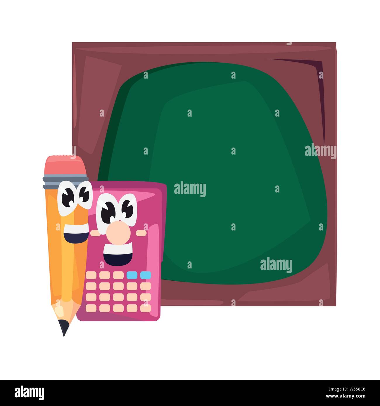 chalkboard calculator pencil cartoon back to school vector illustration ...