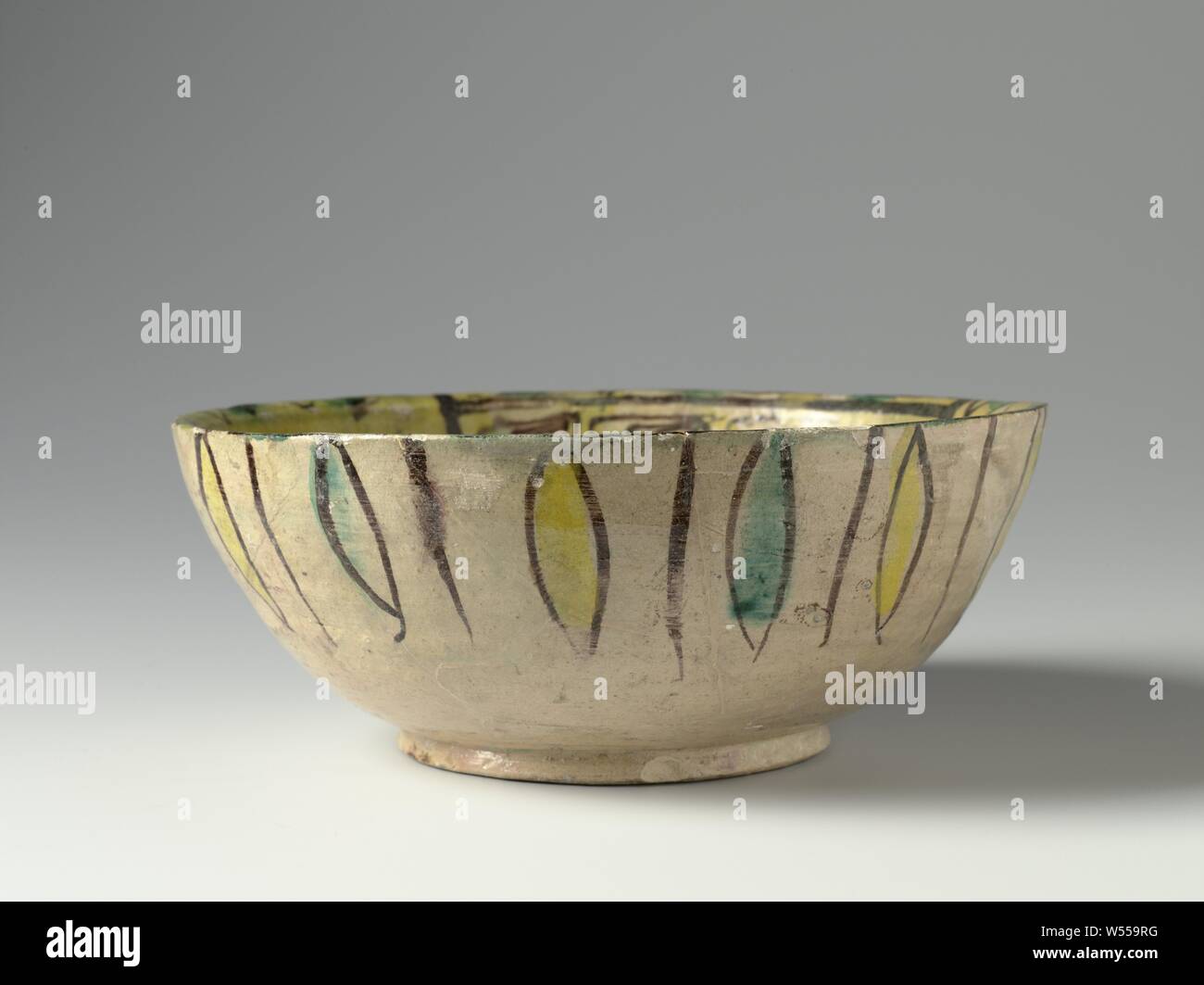 Bowl with deer and ornaments in yellow, green and brown, Bowl of ...