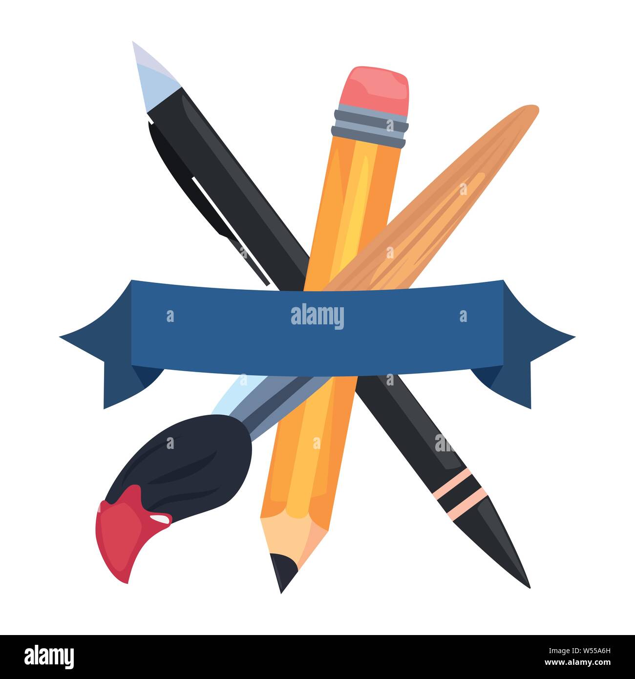 paintbrush pencil pen ribbon back to school vector illustration Stock ...