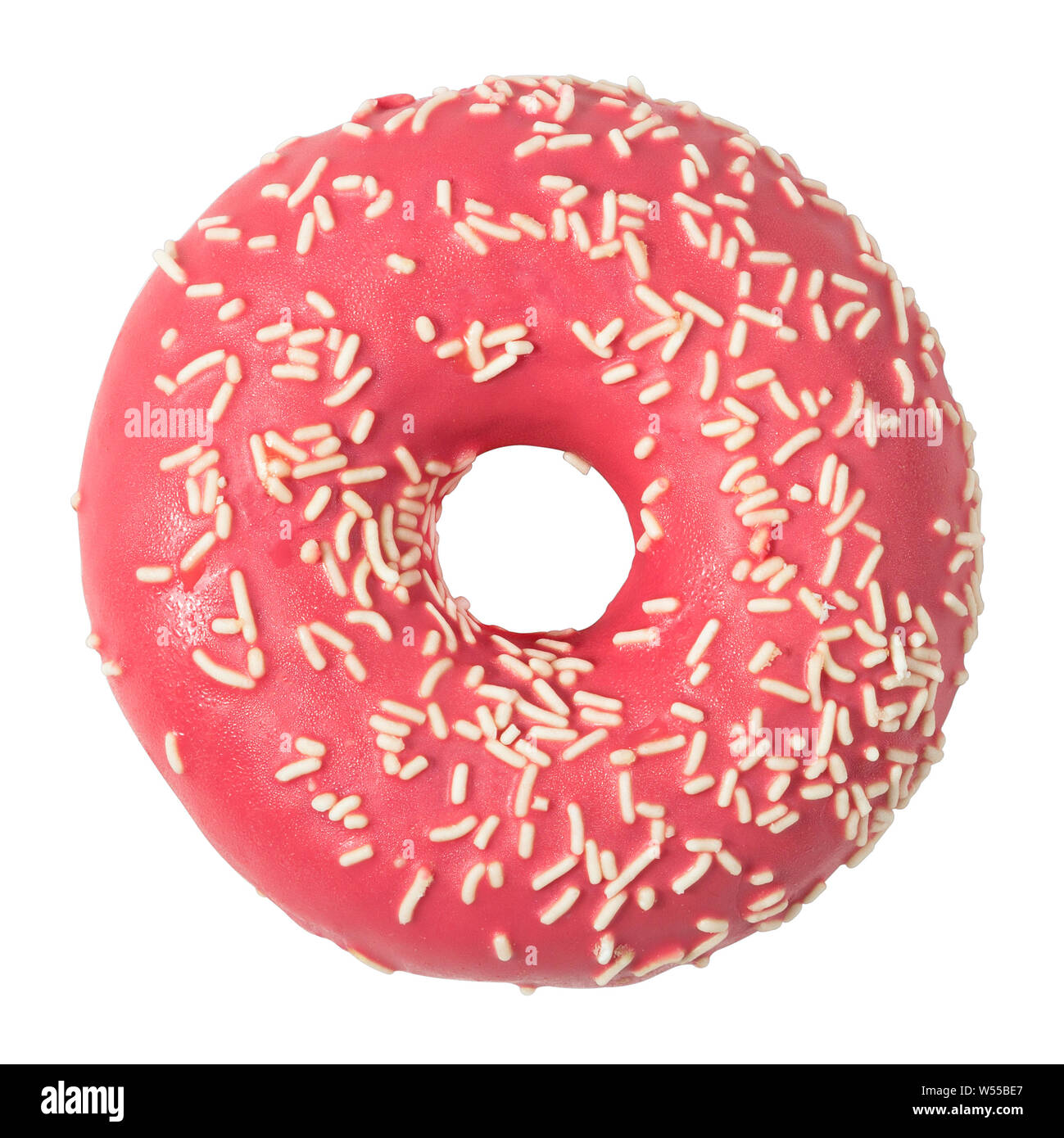 Pink donut with sprinkles isolated on white background. Top view Stock ...