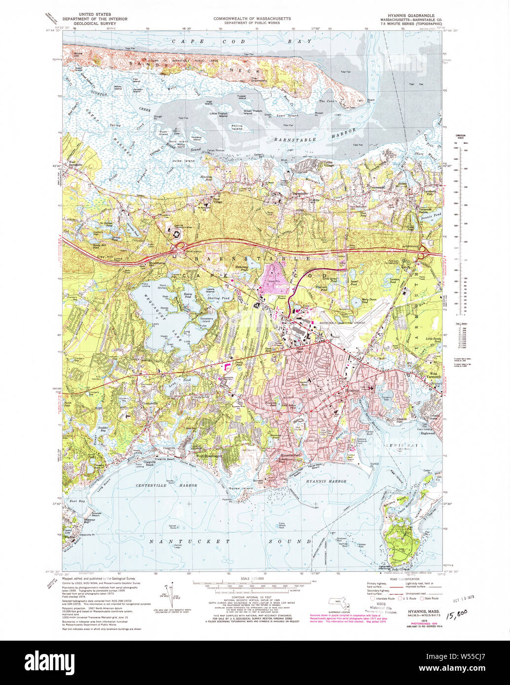 Massachusetts USGS Historical Topo Map MA Hyannis 351037 1974 25000 ...
