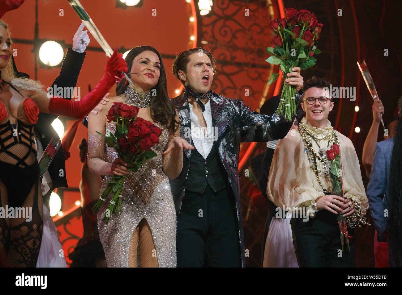 New York, NY, USA. 25th July, 2019. Karen Olivo, Aaron Tveit on stage ...