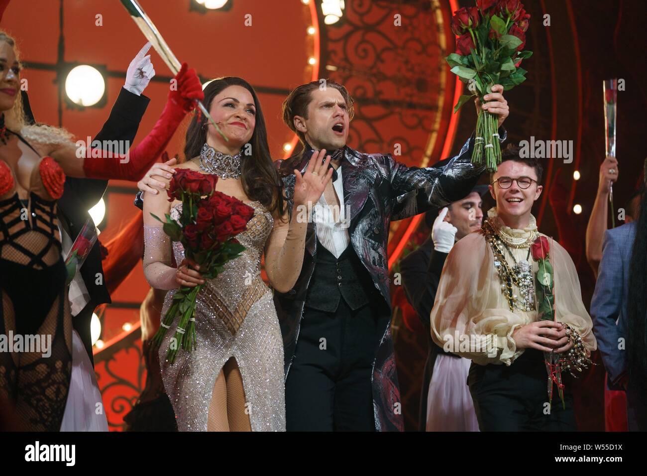 New York, NY, USA. 25th July, 2019. Karen Olivo, Aaron Tveit on stage ...