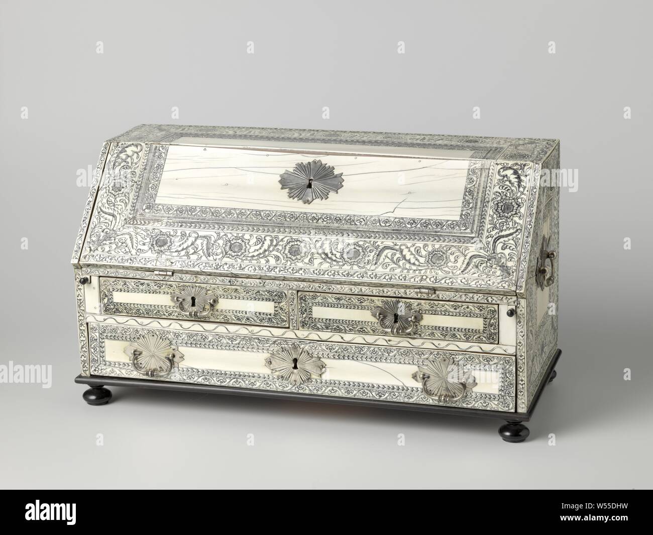 Writing cassette made of satin, inlaid with ivory and fittings of ...