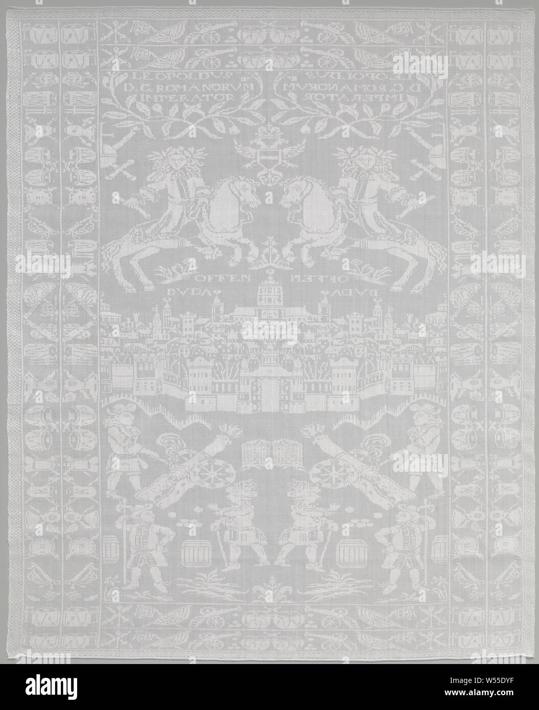 Napkin with the conquest of Buda and Pest, Napkin with linen damask ...