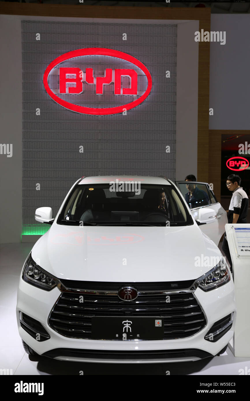 --FILE--A BYD Song electric vehicle is on display at the stand of BYD ...