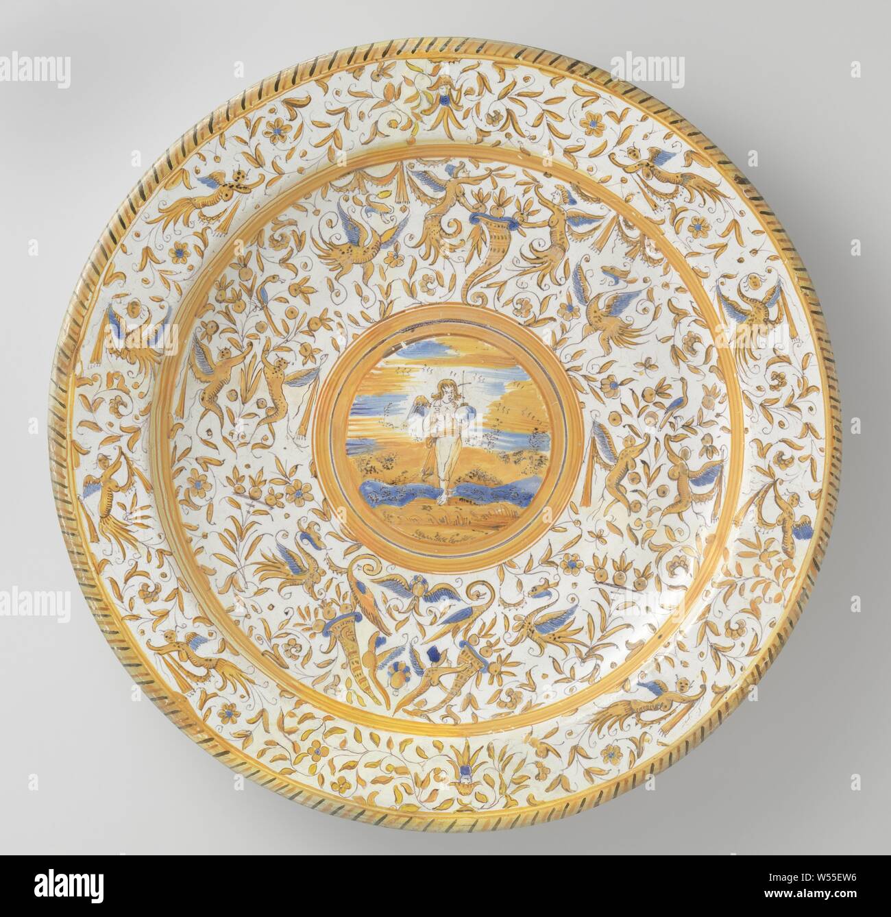 Dish with an angel Dish, Dish of earthenware, covered on both sides ...