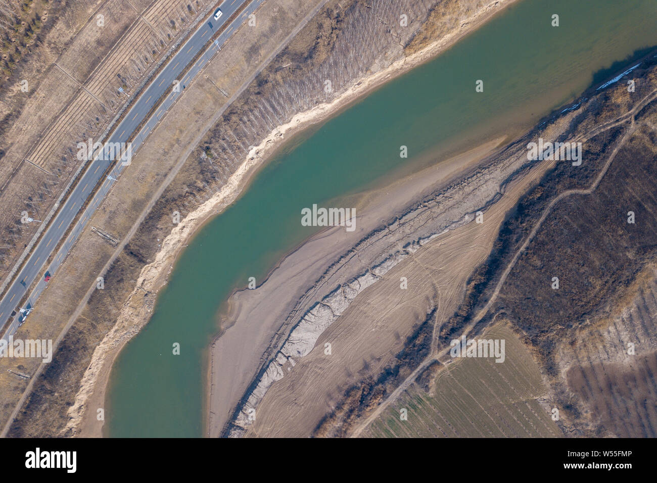 The clean Jing River meets the sandy Wei River in Xi'an city, northwest ...