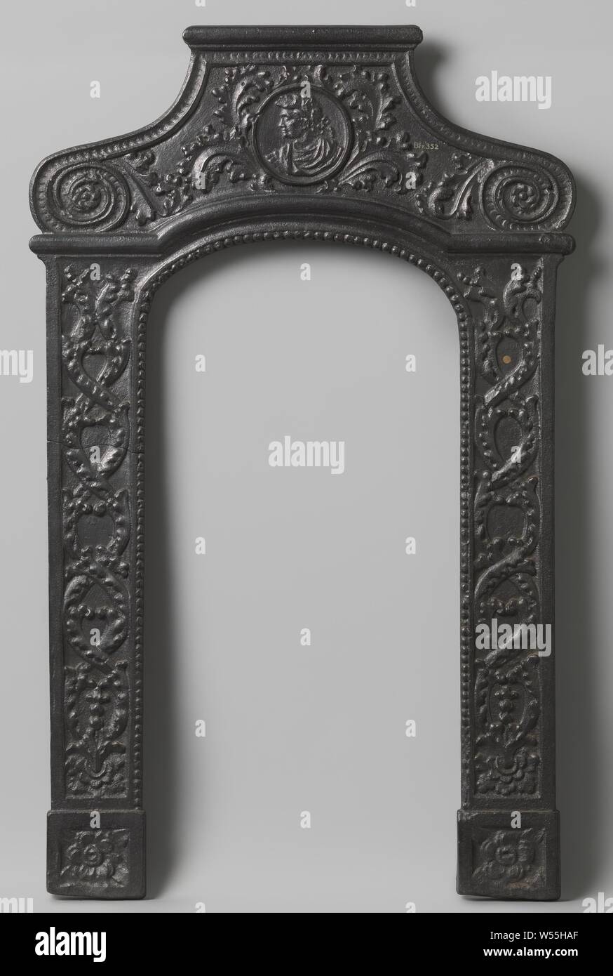Cast-iron plate for fireplace conversion, with a portrait medallion ...