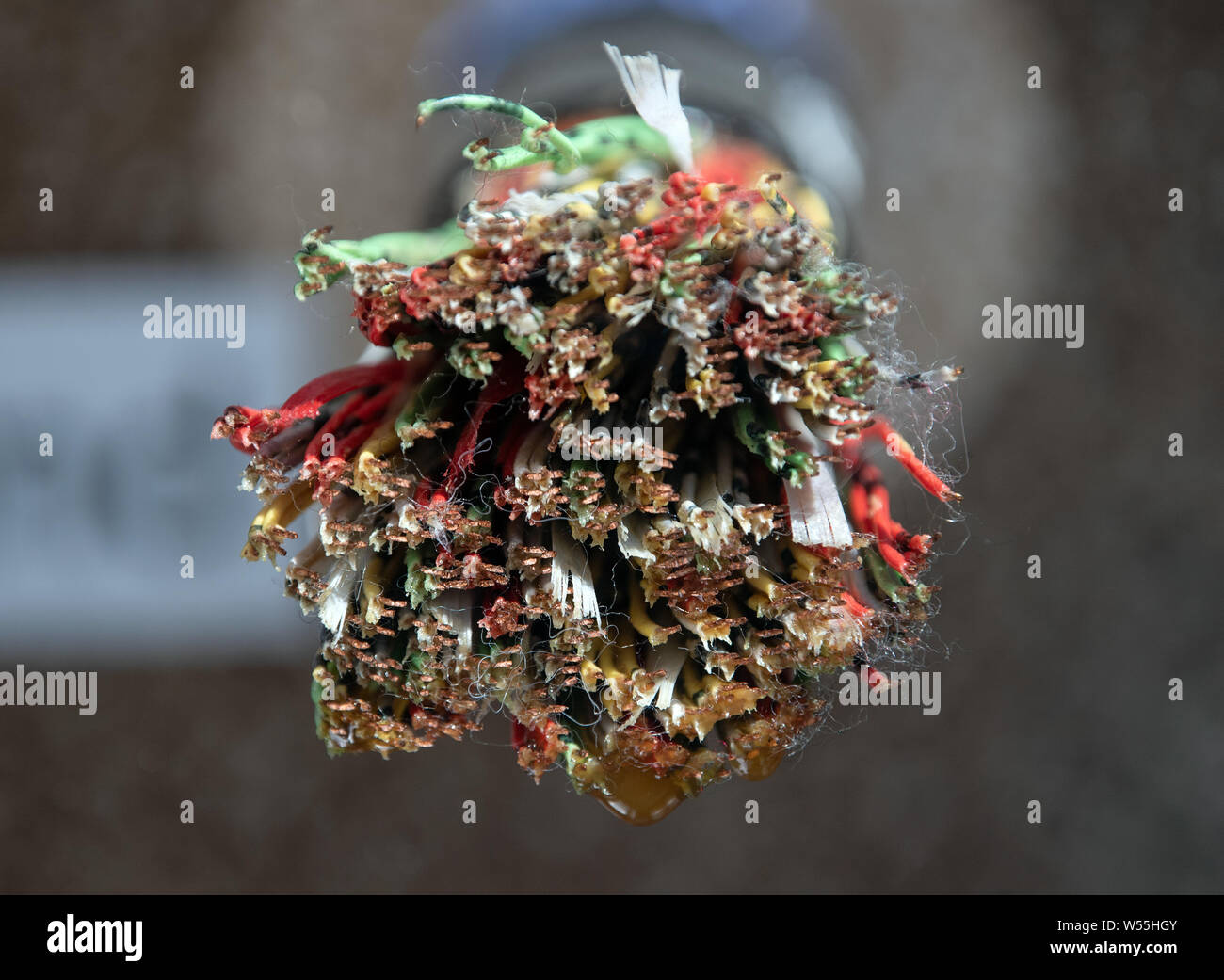 Berlin, Germany. 25th July, 2019. Telephone cable with copper double ...