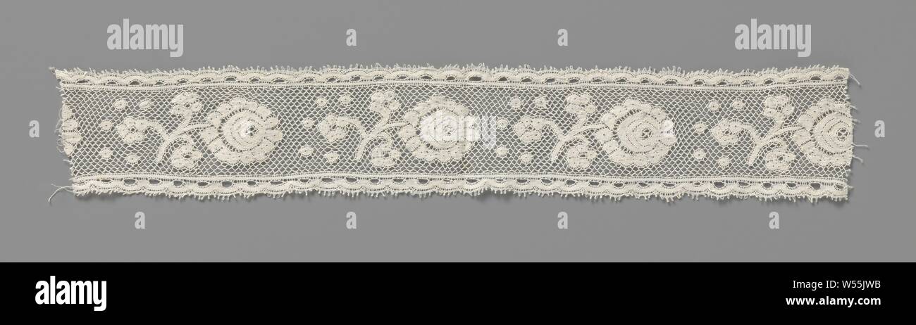 Spacer of bobbin lace with florets, Between two arch edges, with ...