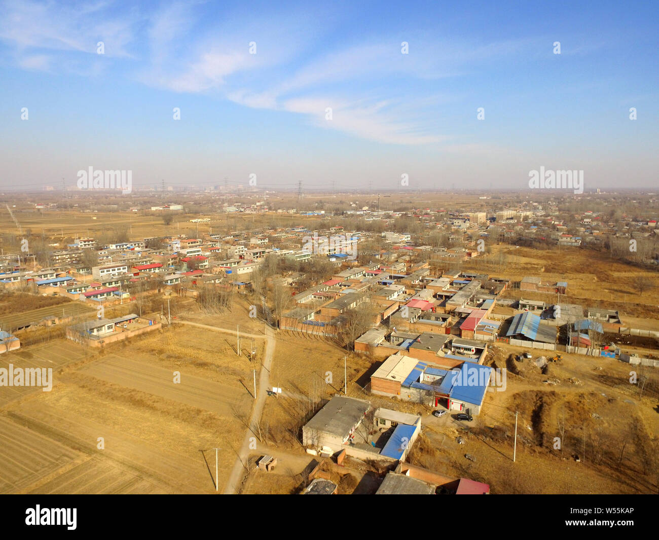 An aerial view of residential houses and buildings in Rongdong district ...