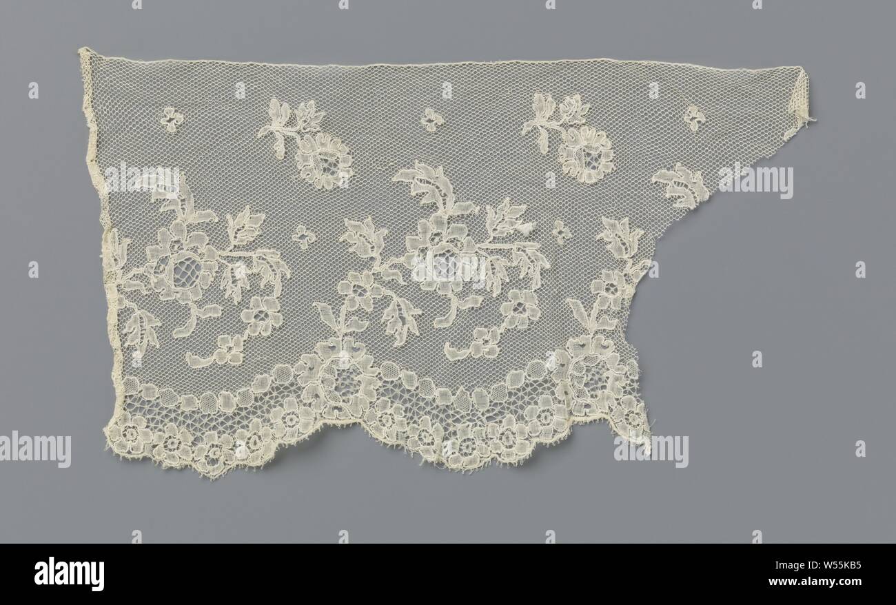 Strip of bobbin lace with pearl and rosette frame, On the lattice ...