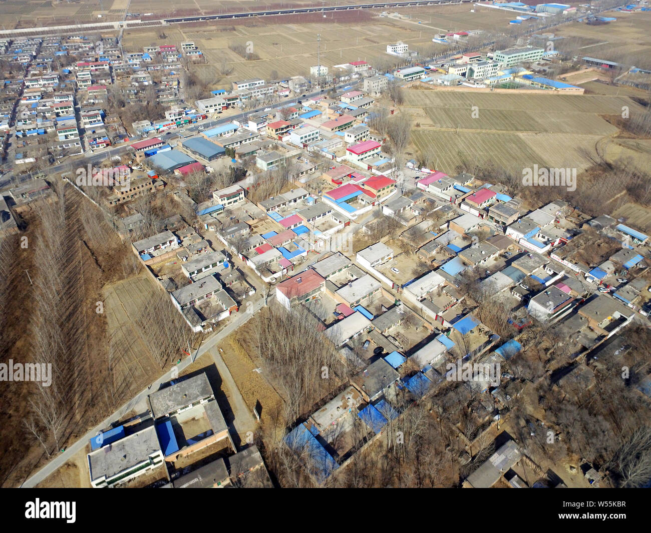 An aerial view of residential houses and buildings in Rongdong district ...