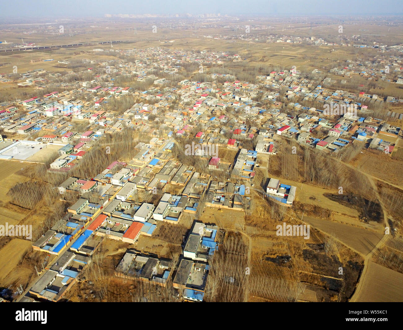 An aerial view of residential houses and buildings in Rongdong district ...