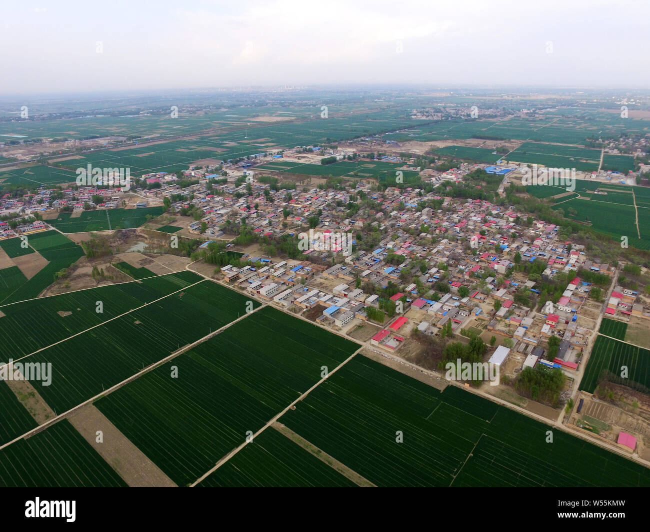 --FILE--Aerial view of residential houses and buildings in Yinzhuang ...