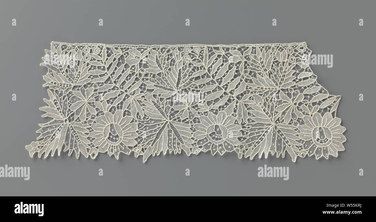Strip of needle lace with incised leaves, Walking pattern of incised ...