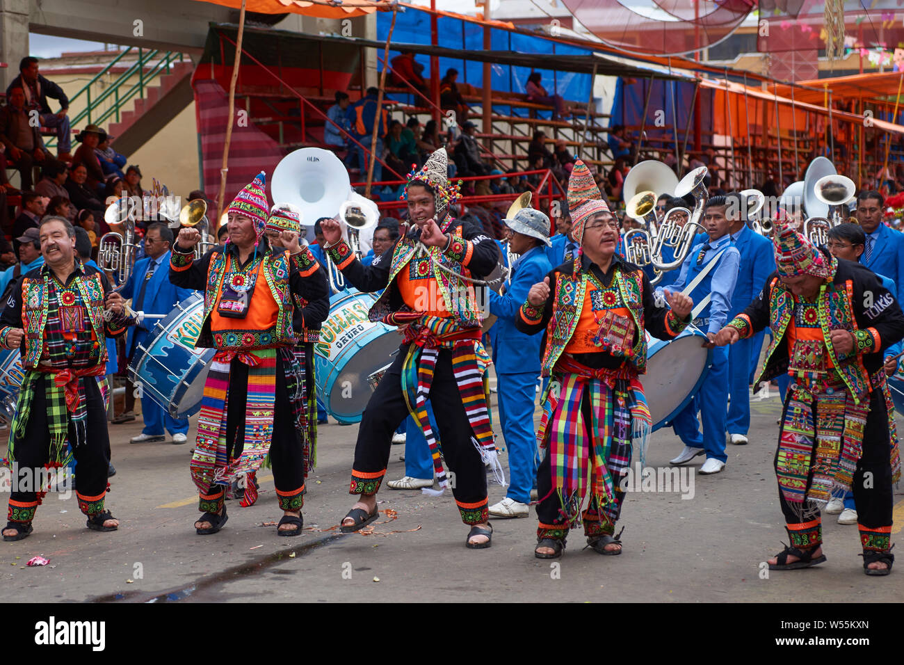 Tinkus dancers in colourful costumes performing at the annual Oruro ...