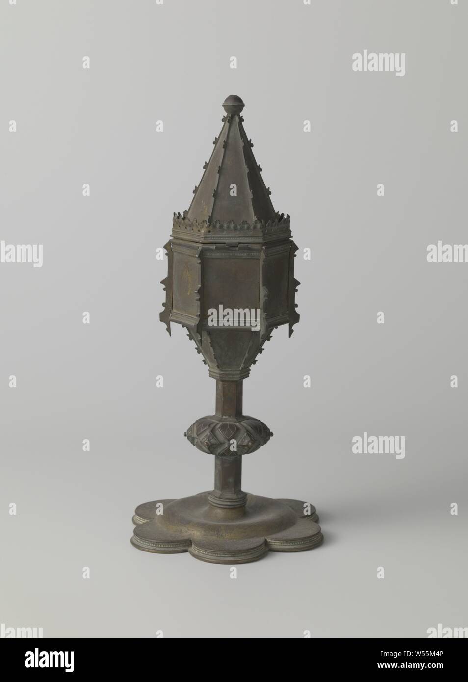 Ciborium, hexagonal, The object consists of base, stem, box and lid ...