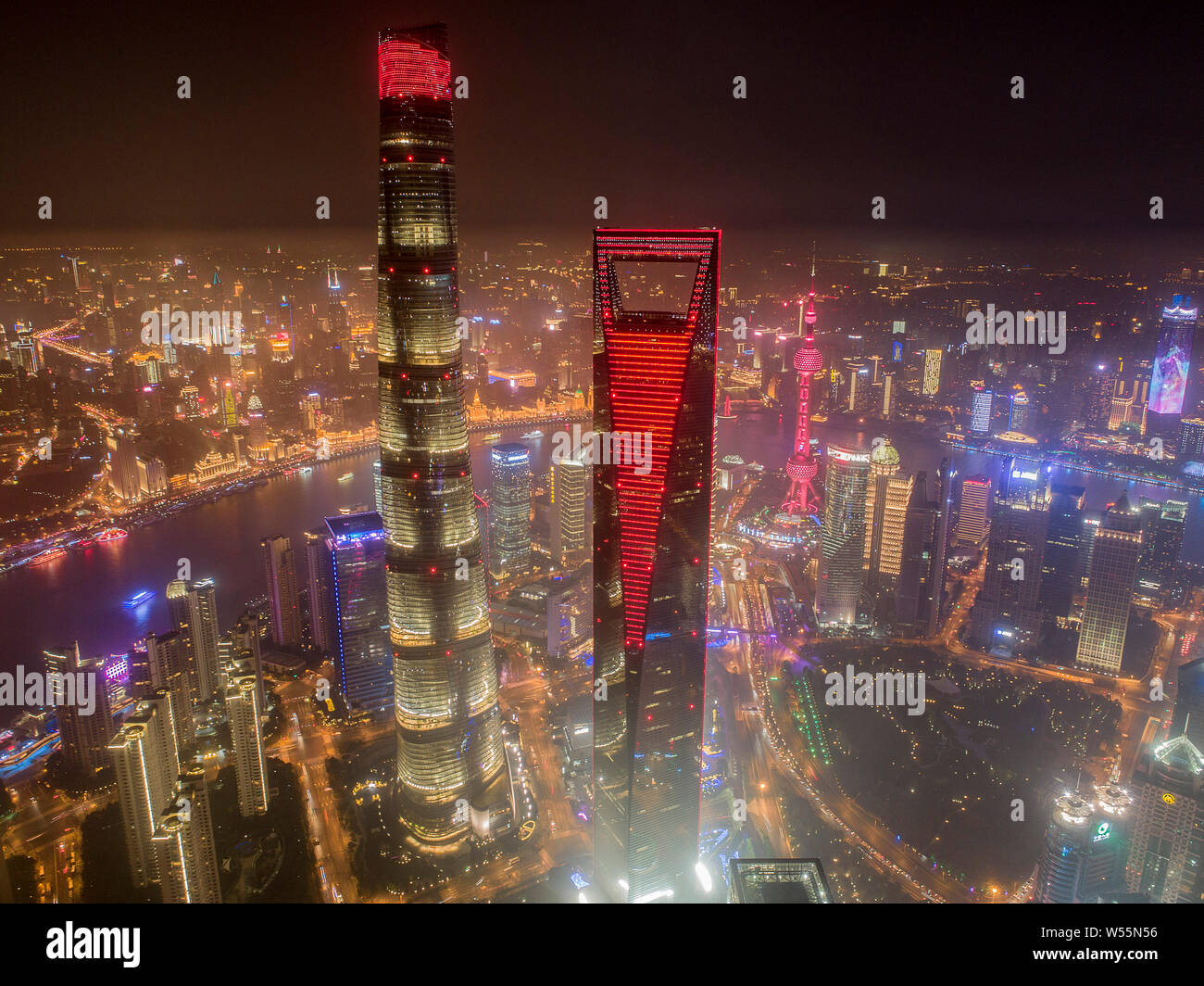 Skyline of the Lujiazui Financial District in Pudong with the Shanghai ...
