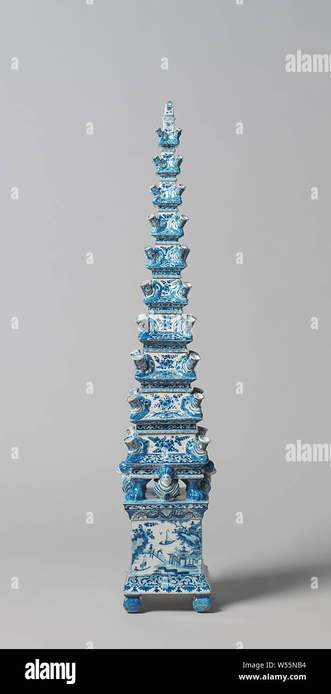 Part of flower pyramid of Delftware, Square base of flower pyramid of ...