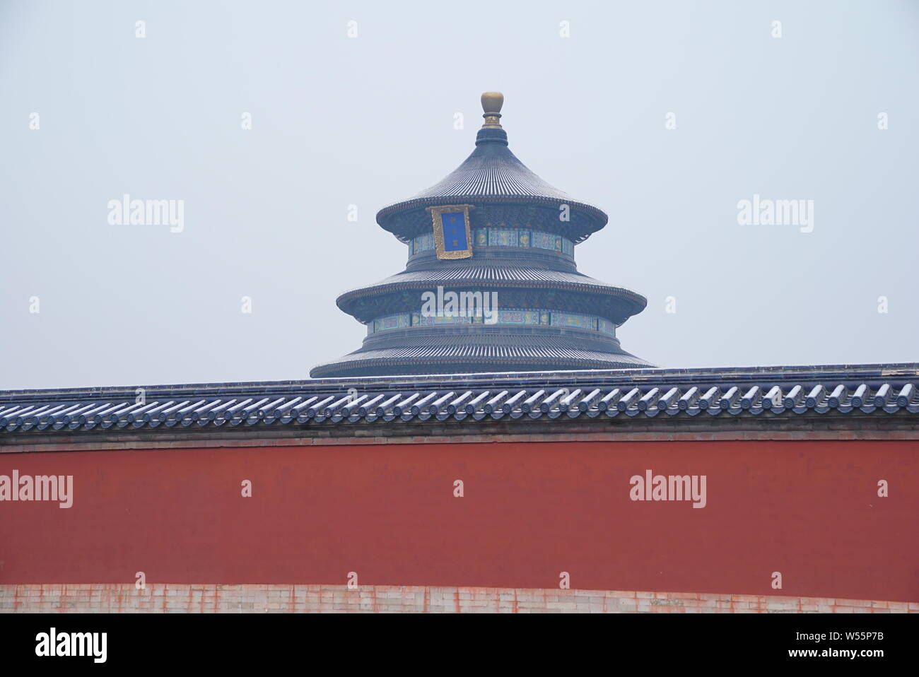 View of the Temple of Heaven, also known as Tiantan, after a snowfall ...