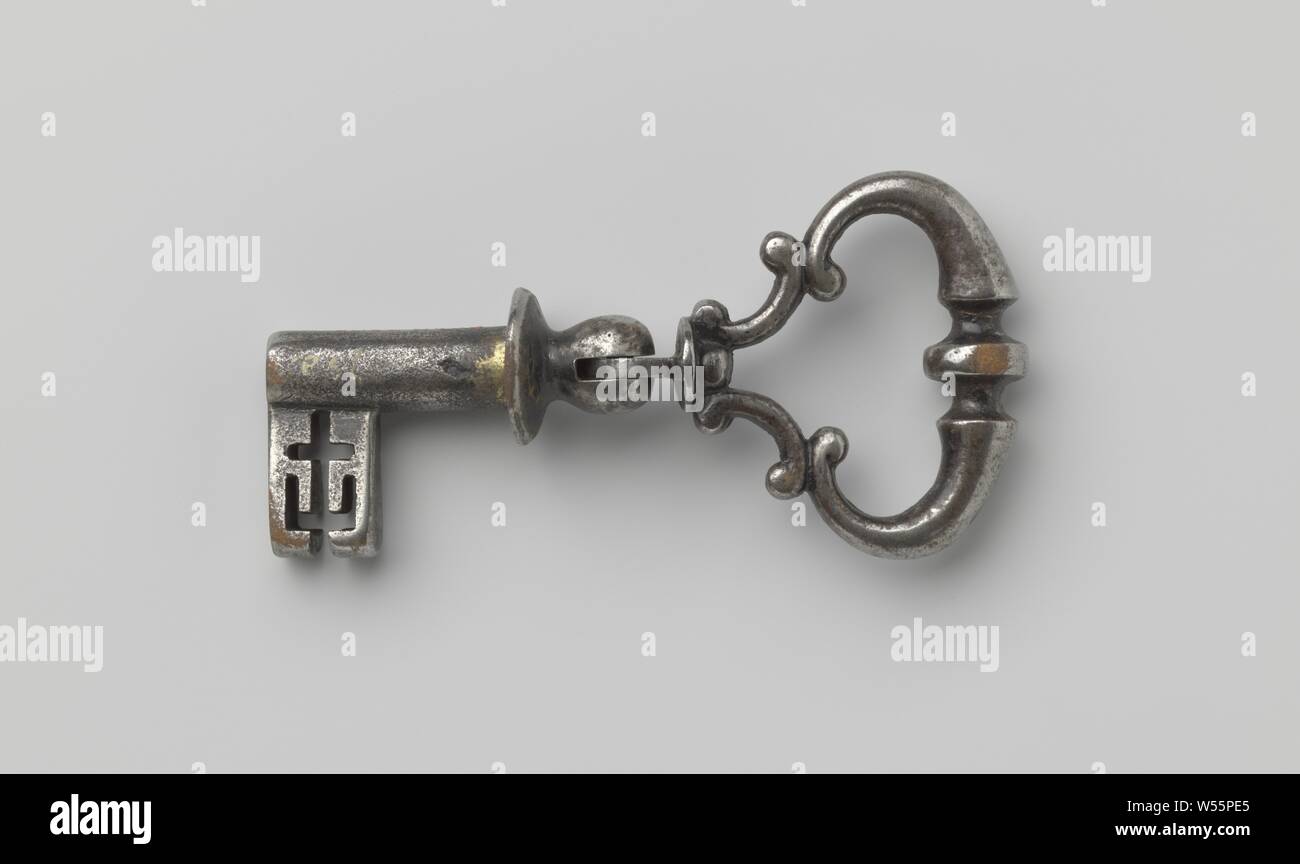 Pipe key whose shaft and handle are connected by a hinge. The handle ...
