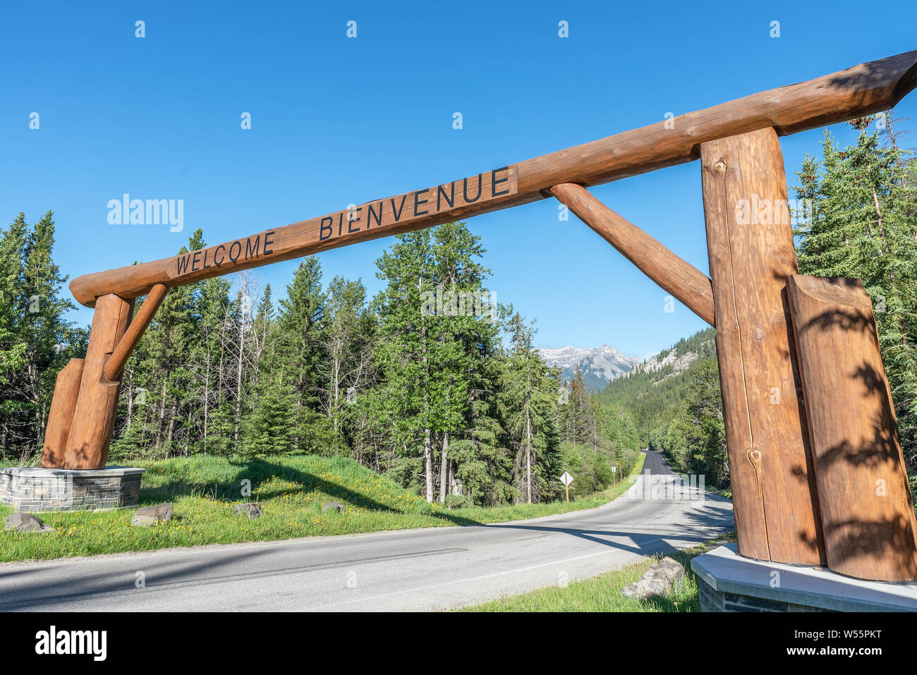 Entrance to Bow Valley Parkway in Banff National Park, Alberta, Canada ...