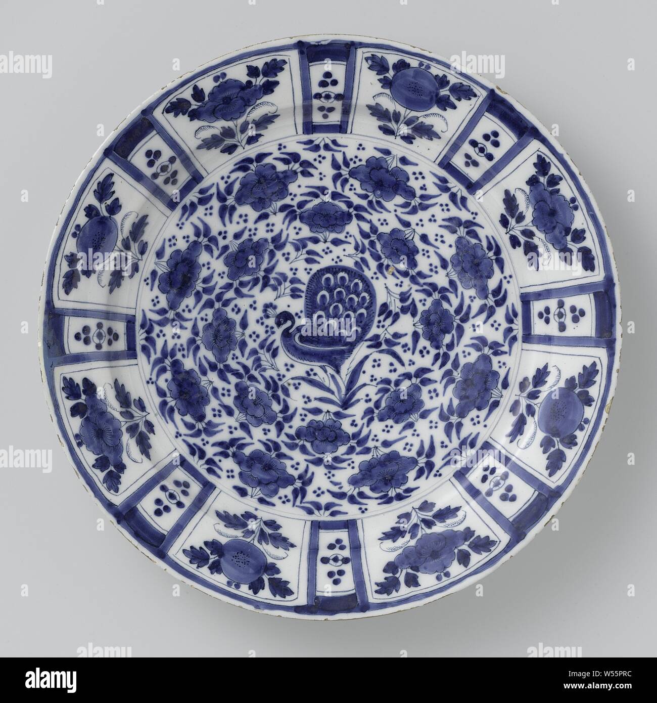 Dish of faience, dish of earthenware decorated in blue on a white ...