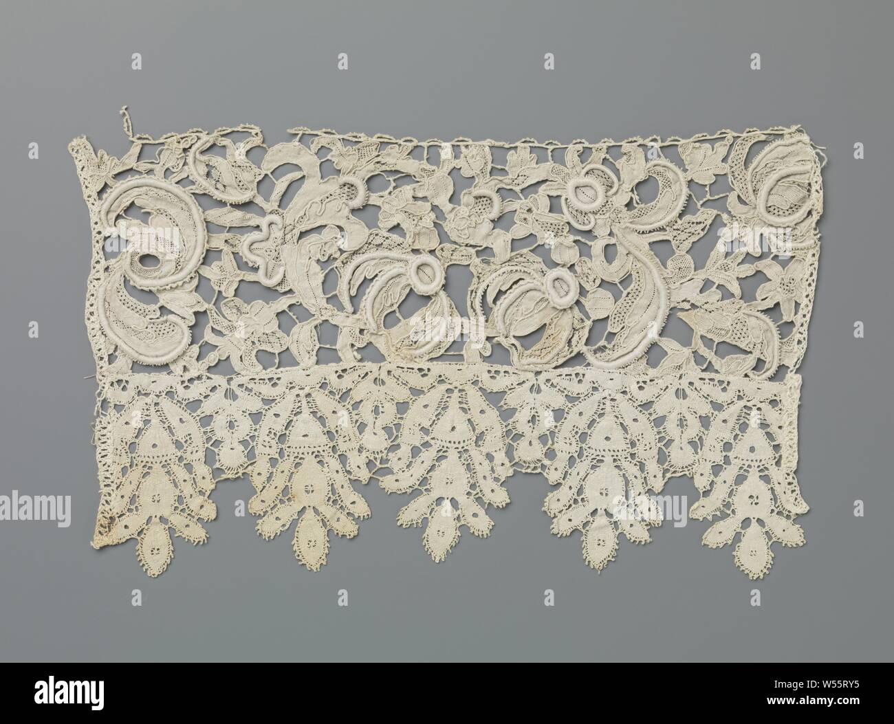 Cuff of needle lace with hanging points of bobbin lace, Cuff of natural ...