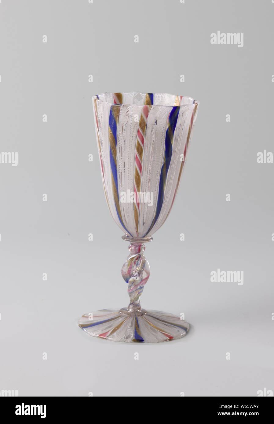 Chalice glass of filigree glass, slightly conical base of filigree ...